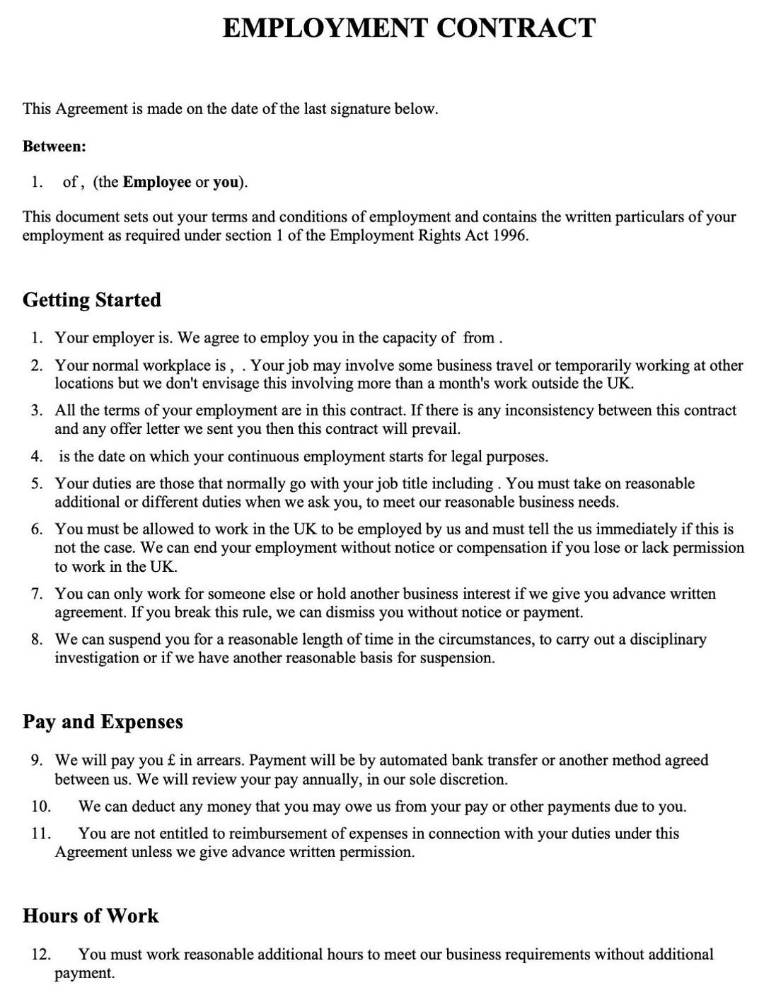 Employment Contract Agreement, Terms and Conditions, Easy and Simple to ...