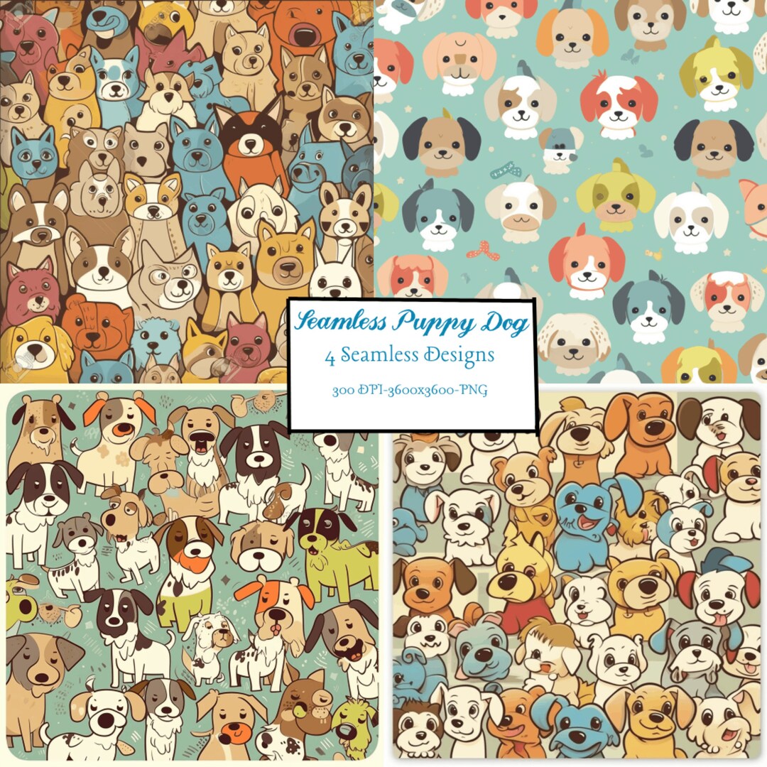 Seamless Pattern, SVG, Cartoon Puppies, Cute Doggy, Adorable Doggos ...