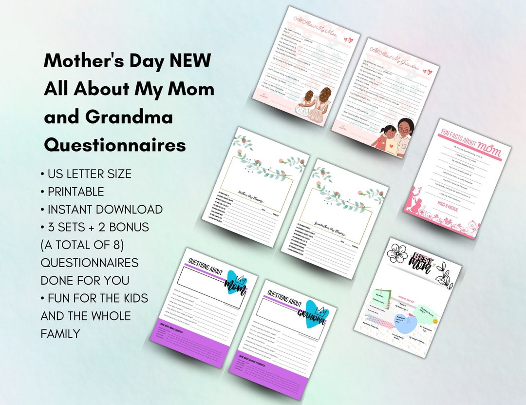 Mother's Day NEW All About My Mom and Grandma Questionnaires Printable ...