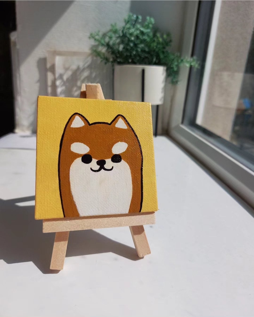 Cartoon Dog Original Wall Art Decor Gift 3x3inch Abstract Mini Painting ...