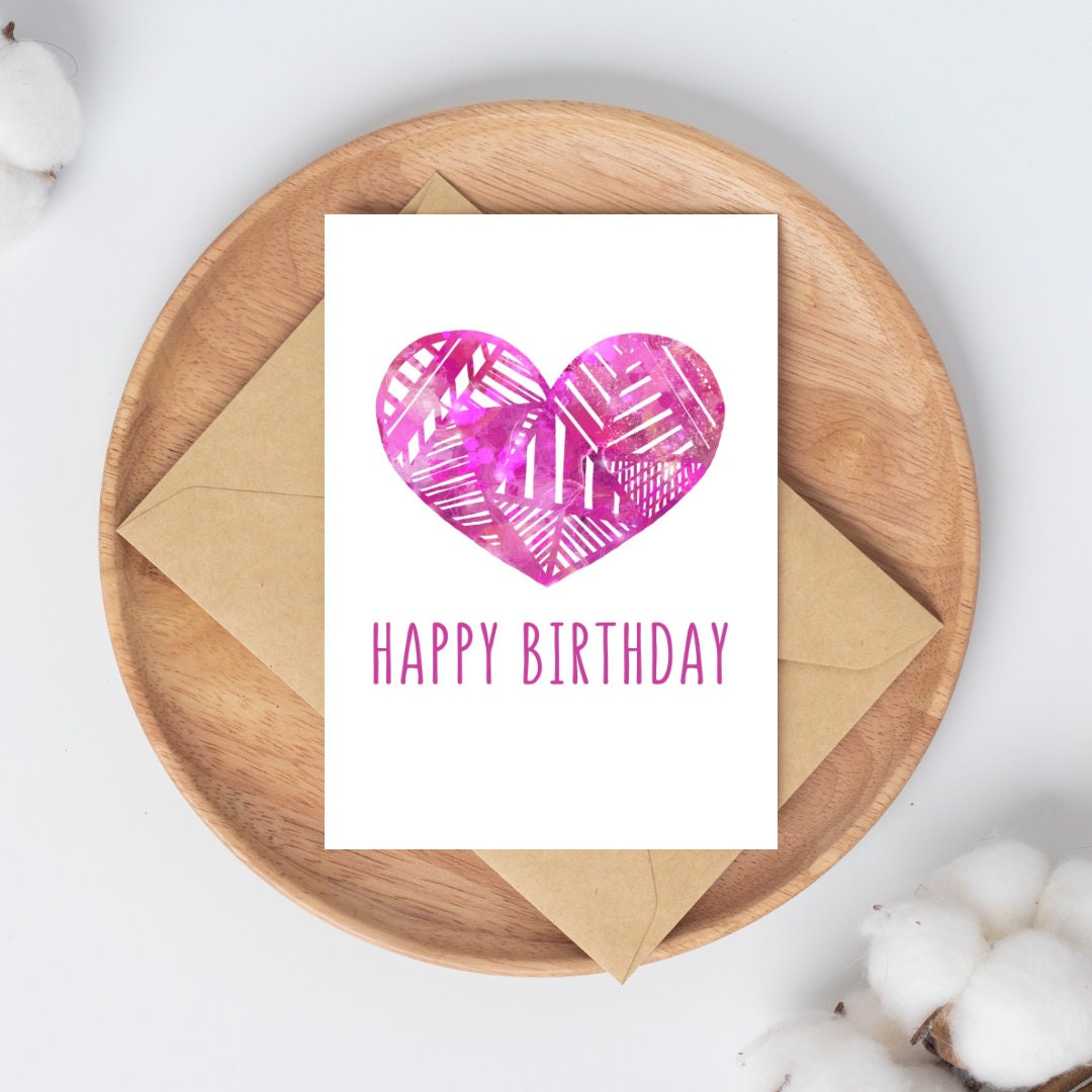 Pink Heart Happy Birthday Card - Etsy