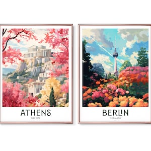 12 Retro European Travel Wall Art Colorful Retro City Art Vintage ...