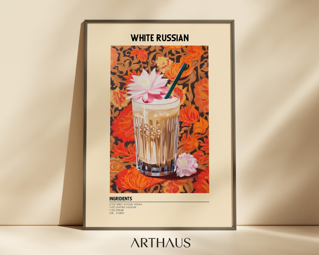 White Russian Cocktail Print | Bar Cart Decor | Cocktail Digital Print ...