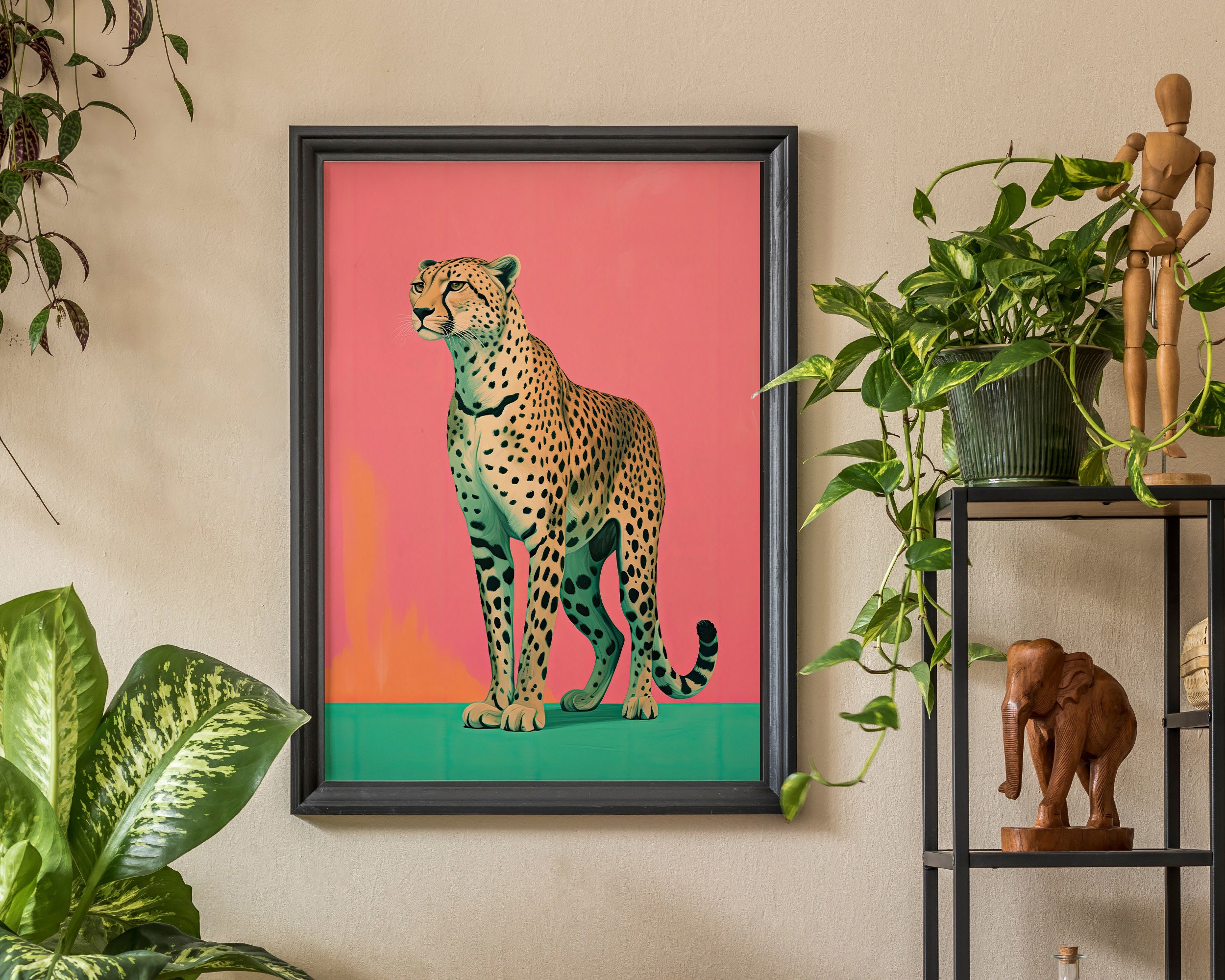 Printable Cheetah Wall Art, Pink Leopard Art Print, Boho Home Decor ...