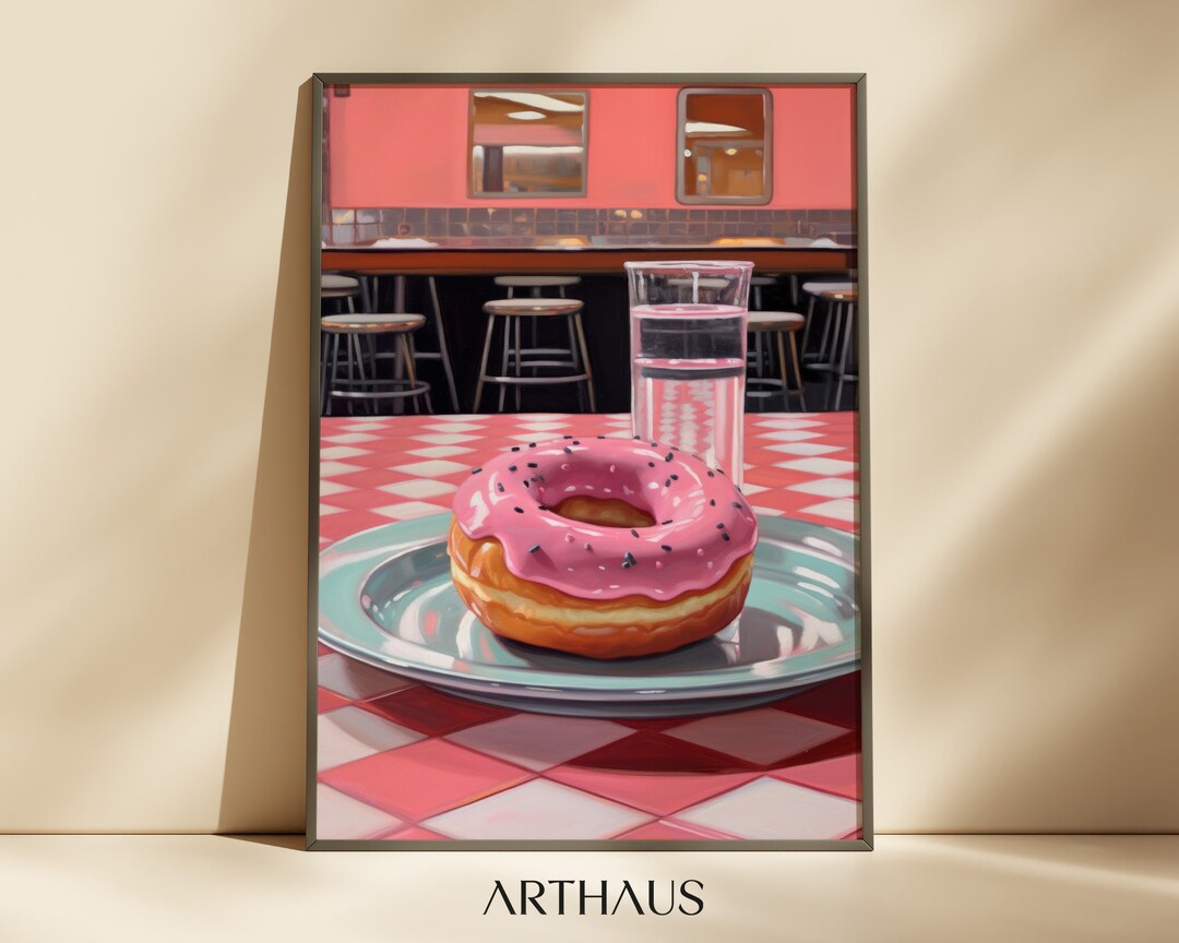 Pink Donut Print Preppy Dorm Room Wall Art Western Cafe Decor Trendy ...