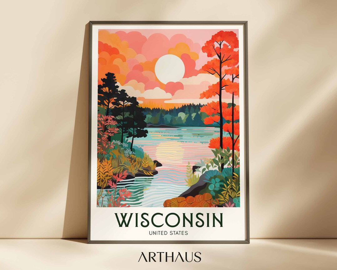 Wisconsin Travel Poster United States Art Maximal Decor Mid Century ...