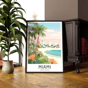 Miami Travel Poster United States Art Maximal Decor Mid Century Modern ...
