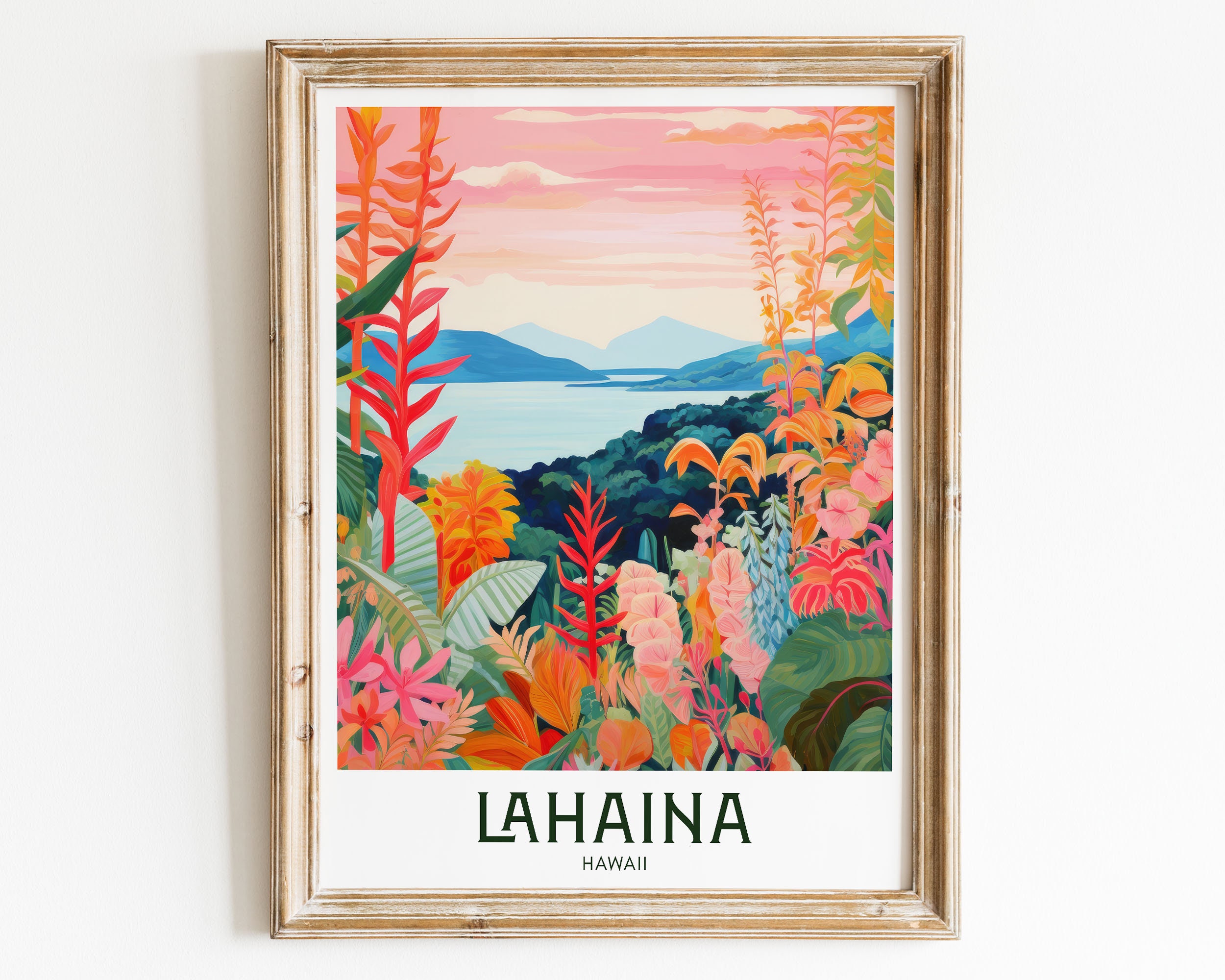 Lahaina Maui Travel Poster Retro Wall Art Maximalist Decor Mid Century ...