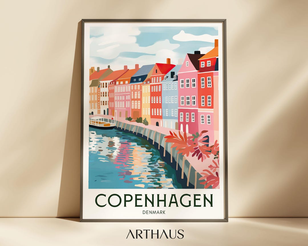Copenhagen Travel Poster Denmark Digital Print Retro Wall Art ...