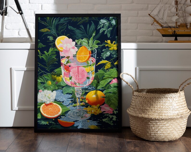 Cocktail Print, Bar Cart Decor, Botanical Drink Art (digital Download ...