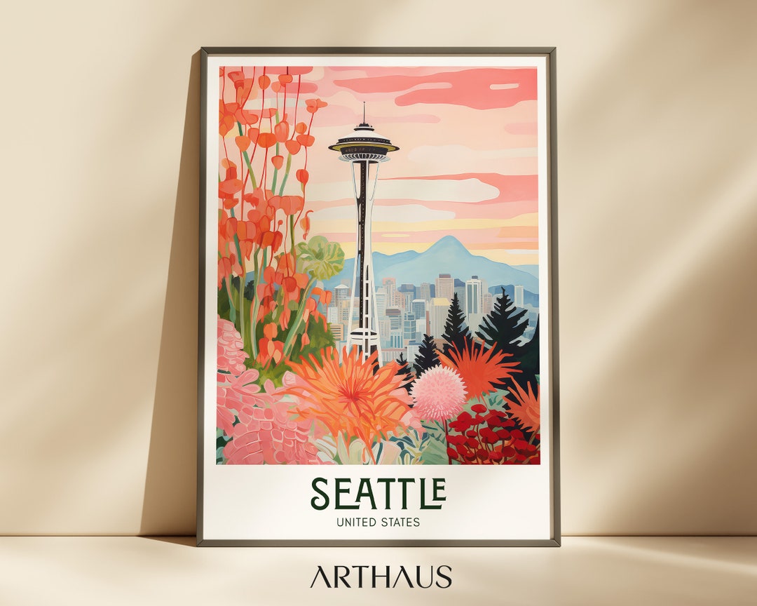 PRINTABLE Seattle Travel Poster United States Wall Art Skyline US ...