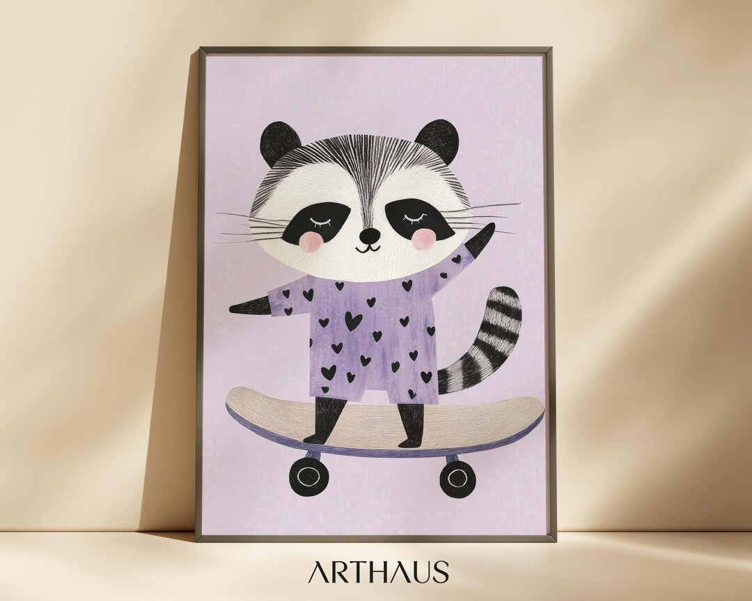 Nursery Raccoon Wall Art Kids Room Decor Cute Raccoon Printable Boho ...