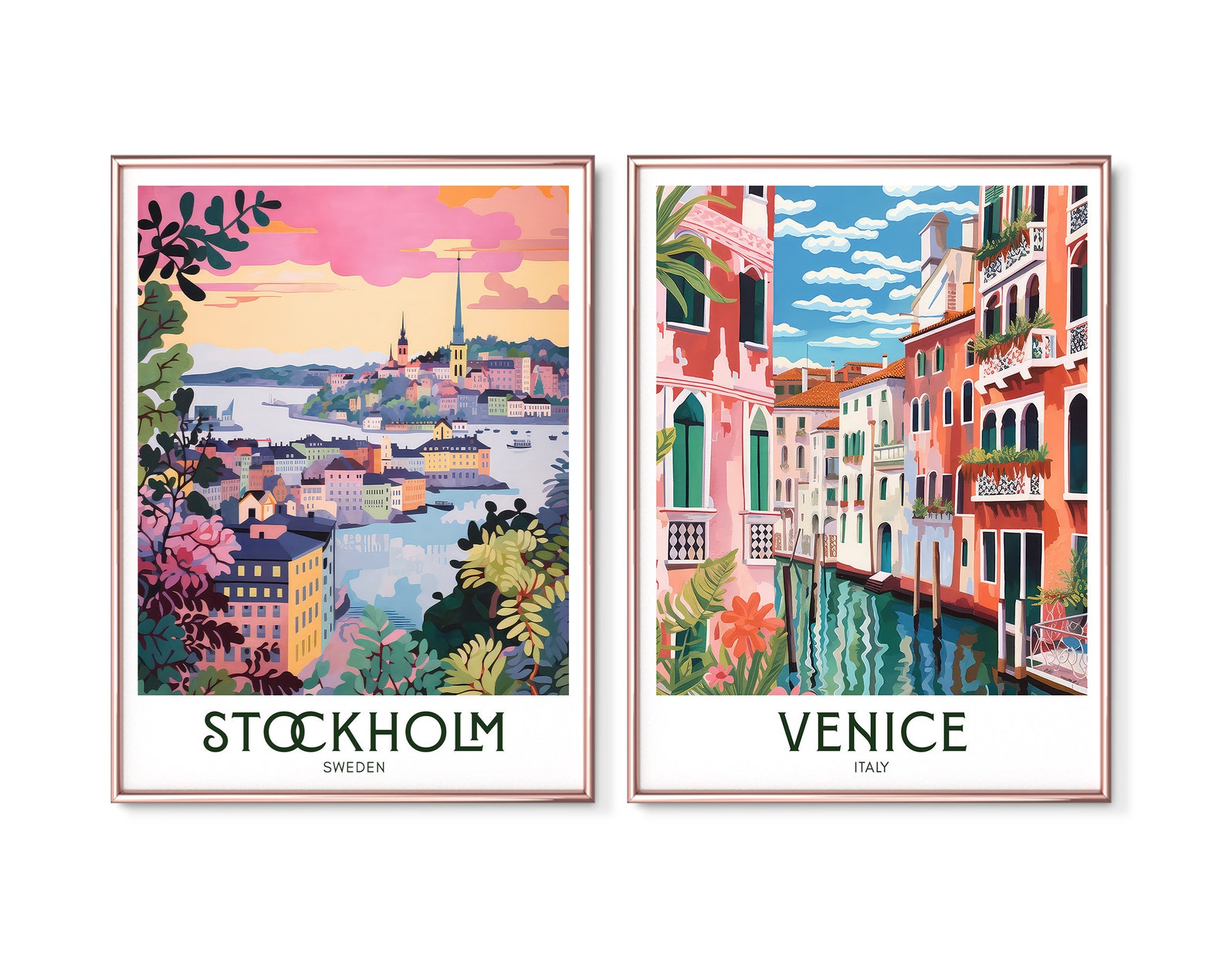 Retro European City Travel Poster Set (digital Download) - Etsy