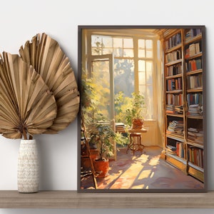 Vintage Library Poster Book Shop Print Book Lovers Gift Painting ...