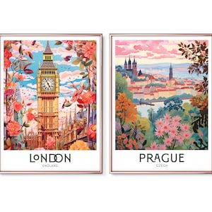 12 Retro European Travel Wall Art Colorful Retro City Art Vintage ...