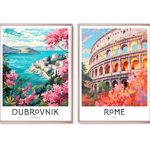 12 Retro European Travel Wall Art Colorful Retro City Art Vintage ...