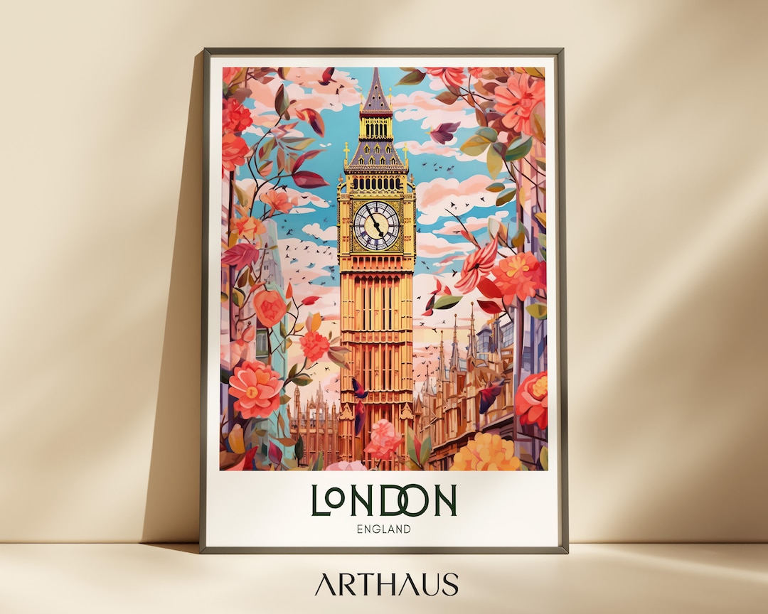London Travel Poster Retro Wall Art England Travel Poster Printable ...