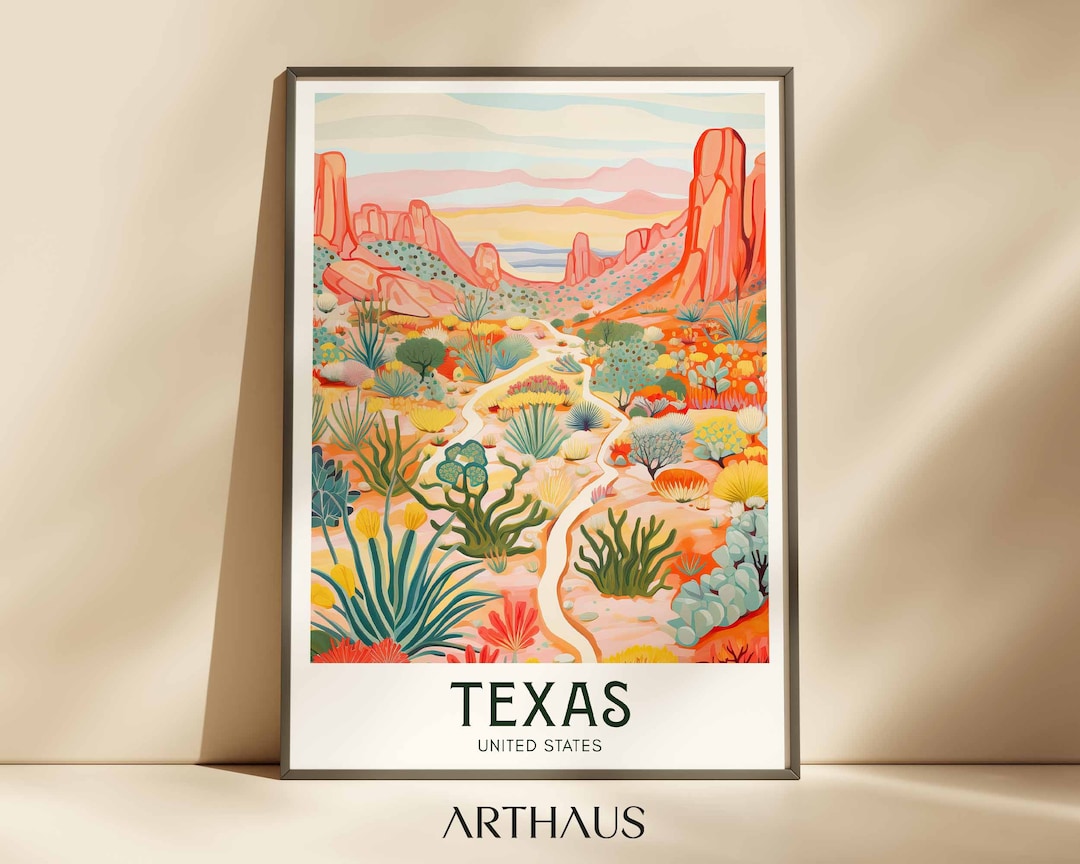 Texas Desert Travel Poster United States Art Maximal Decor Mid Century ...