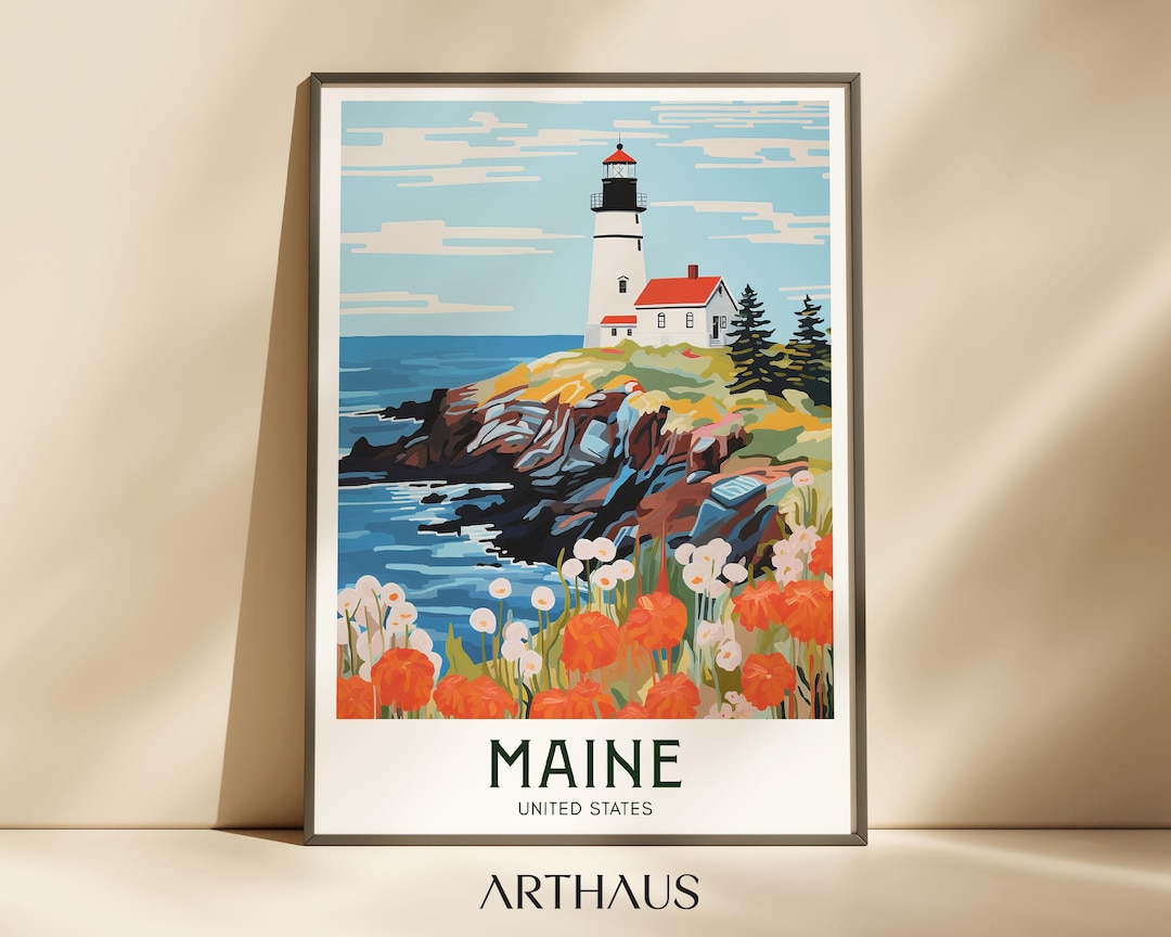 Maine Travel Poster United States Art Maximal Decor Mid Century Modern ...