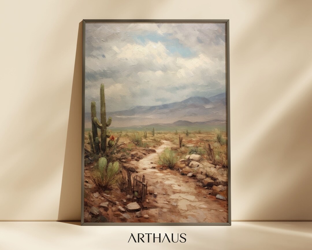 Desert Oil Painting Southwestern Art Print Vintage Wall Art Warm Tone ...