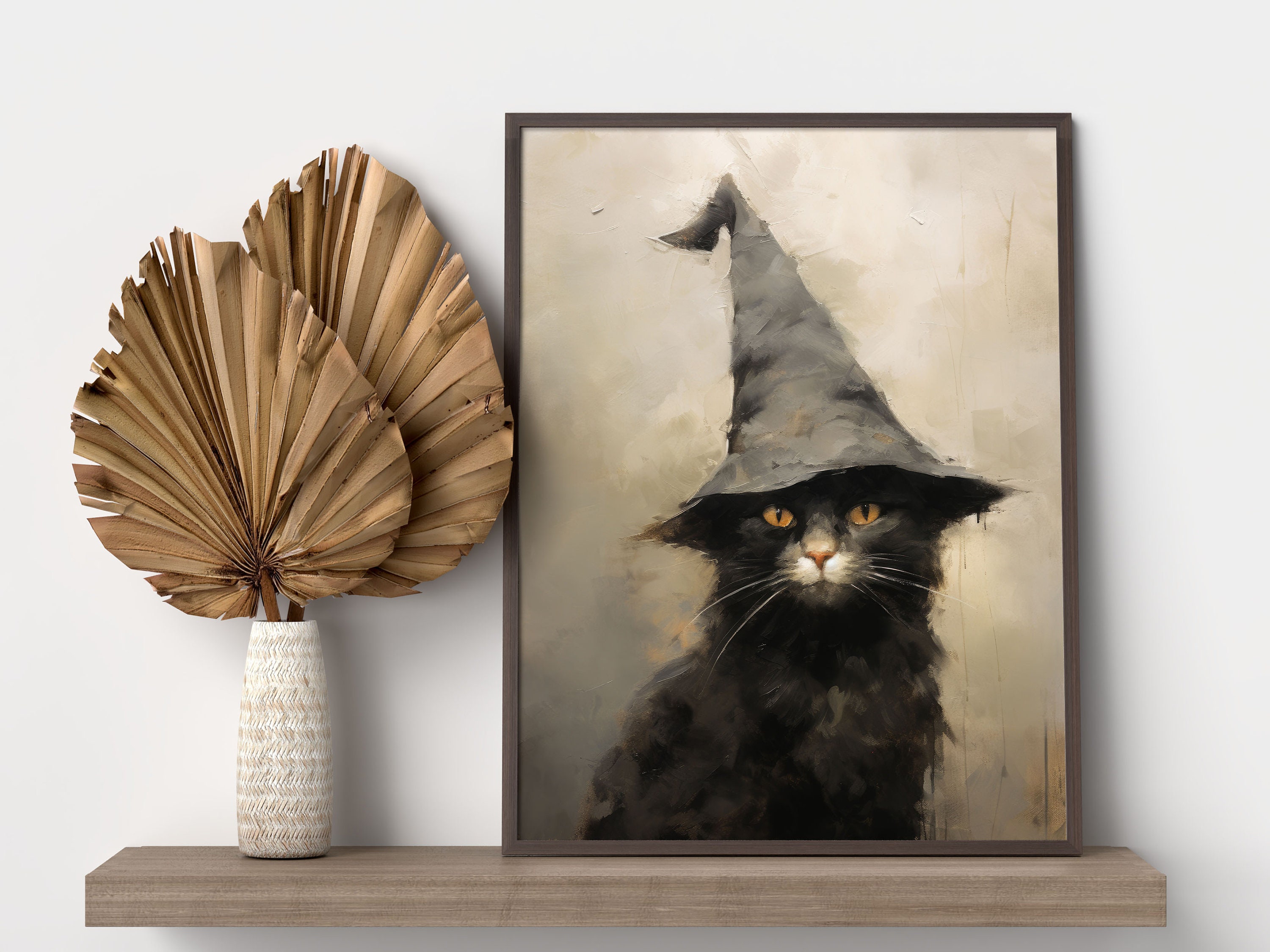 Halloween Wall Art Cute Black Cat Halloween Witchy Painting - Etsy