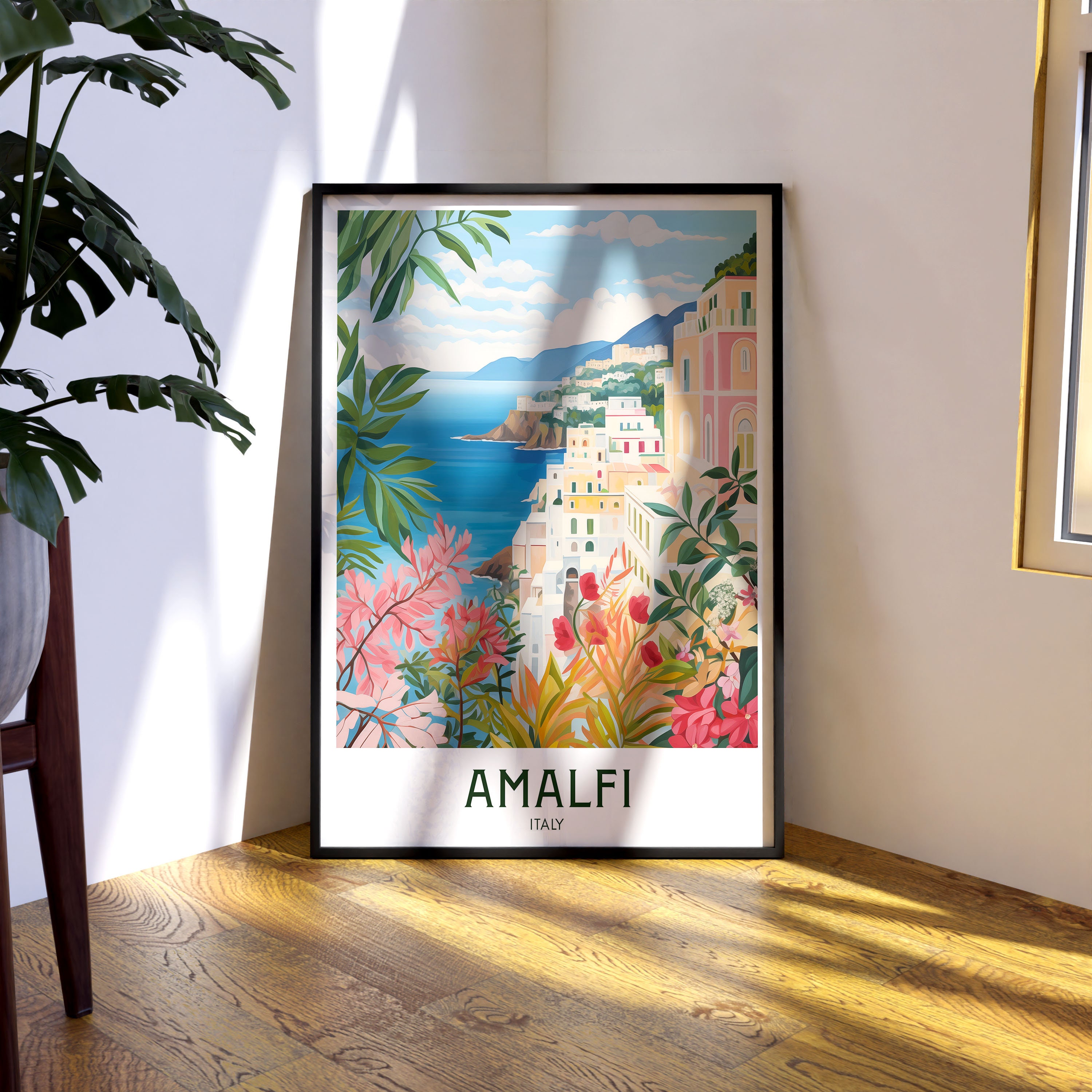 Amalfi Coast Travel Poster Italy Print Maximal Decor Mid Century Modern ...