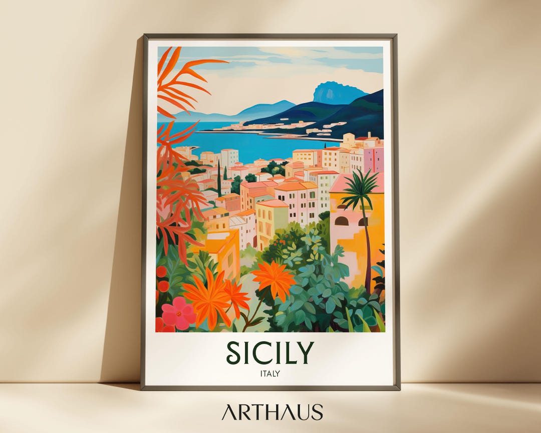 Sicily Travel Poster Italy Poster Colorful Art Vintage Wall Decor ...