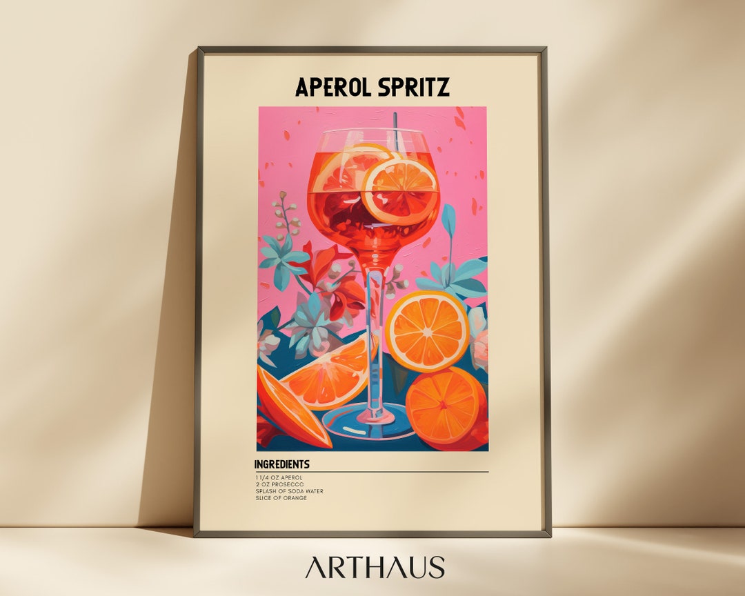 Aperol Spritz Cocktail Print | Bar Cart Decor | Cocktail Digital Print ...