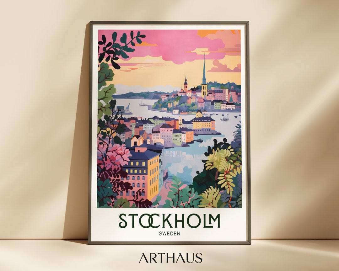 Stockholm Travel Poster Sweden Posters Swedish Art Maximalist Home ...