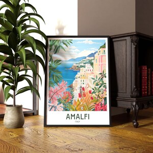 Amalfi Coast Travel Poster Italy Print Maximal Decor Mid Century Modern ...