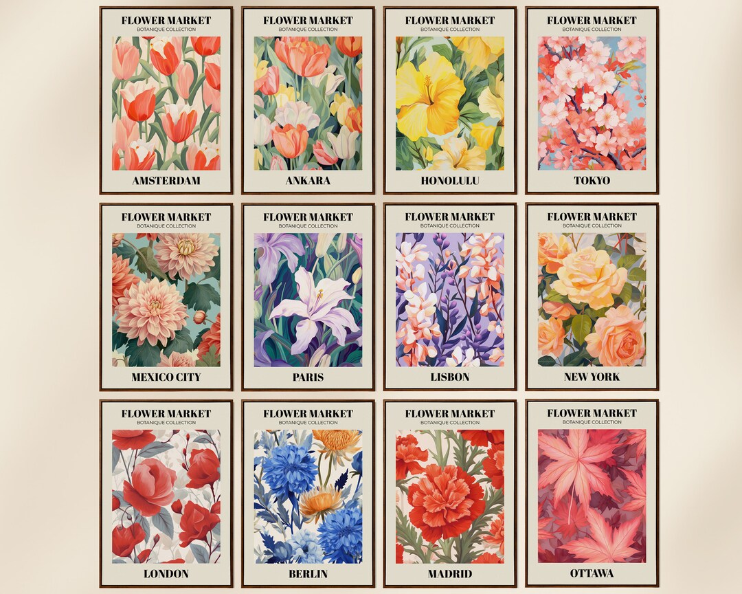 Flower Market Print Set of 12, Flower Market Poster, Maximalist Decor ...