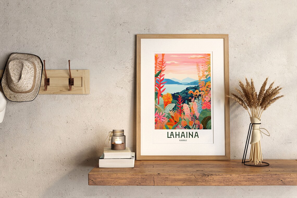 Lahaina Maui Travel Poster Retro Wall Art Maximalist Decor Mid Century ...