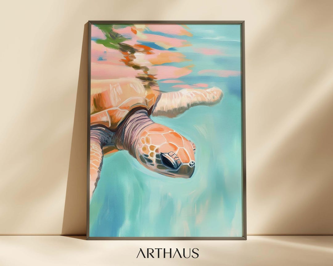 Pastel Sea Turtle Wall Art Nature Dining Room Art Beach House Decor ...