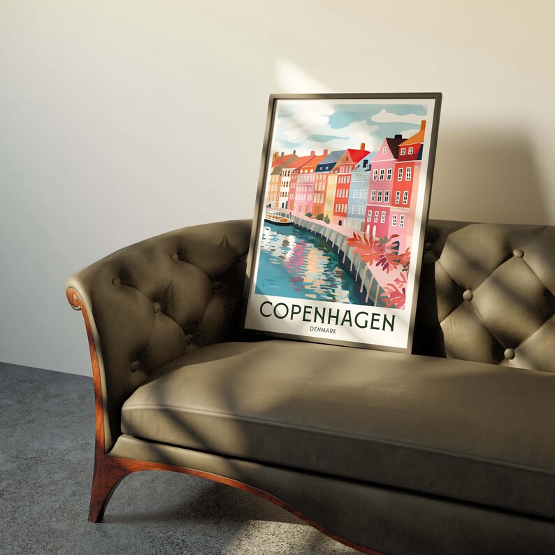 Copenhagen Travel Poster Denmark Digital Print Retro Wall Art ...