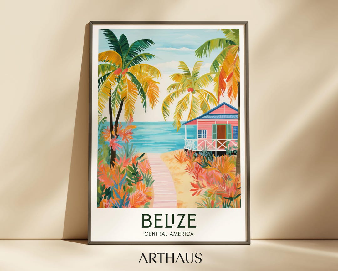 Belize Travel Poster: Retro Tropical Beach Print (digital Download) - Etsy