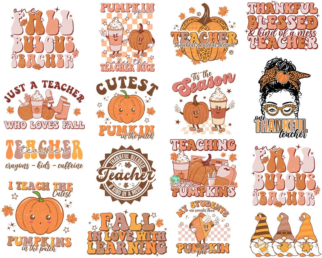 Fall Teacher Svg Png Bundle Retro Thanksgiving Autumn Teach - Etsy