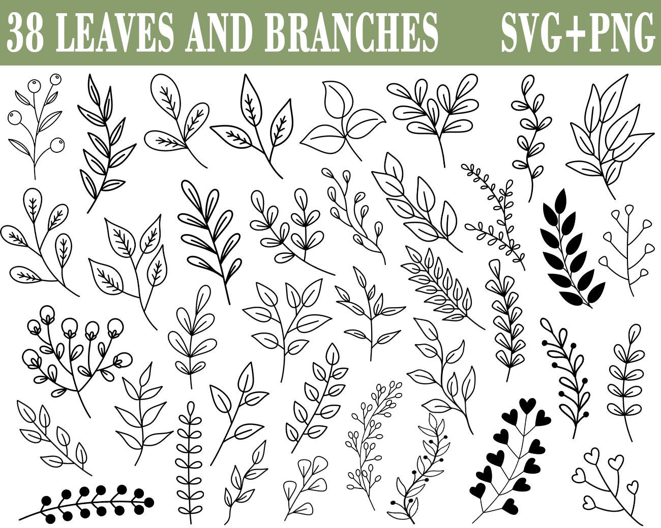 Leaves and Branches Svg Bundle Hand Drawn Greenery Leaf Leaves Vector ...