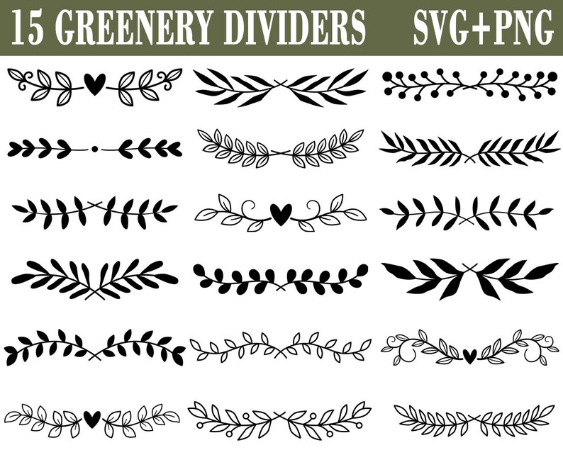 Greenery Leaf Divider Svg Bundle Floral Border Hand Drawn Leaf Frame ...