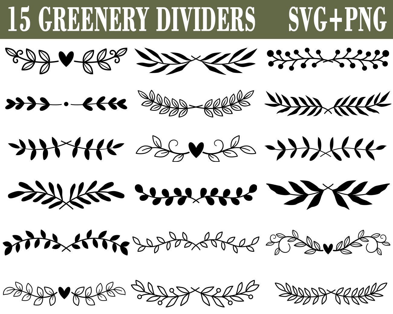 Greenery Leaf Divider Svg Bundle Floral Border Hand Drawn Leaf Frame ...