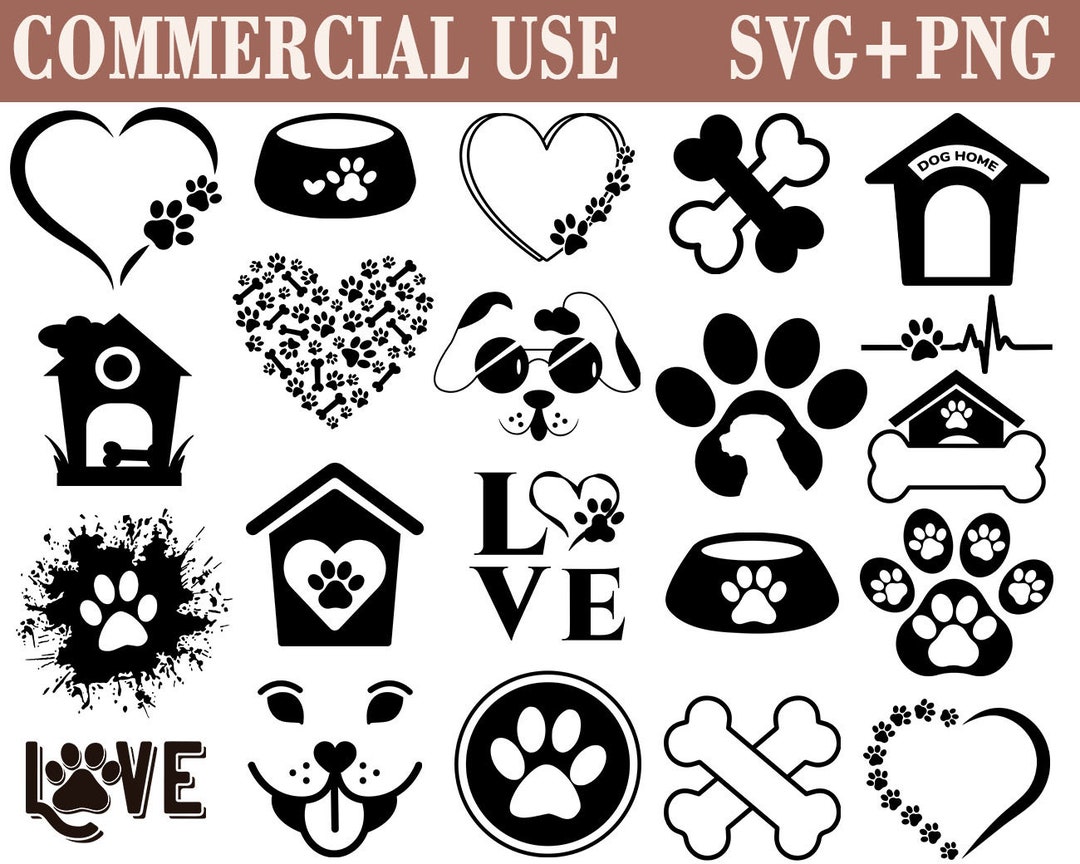 Dog Svg Bundle Hand Drawn Animal Paw Print Fur Dog Mom Heart Bone ...