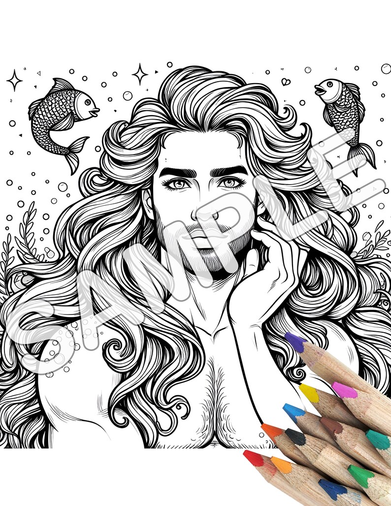 Gorgeous & Handsome Merman Printable Coloring Page - Etsy