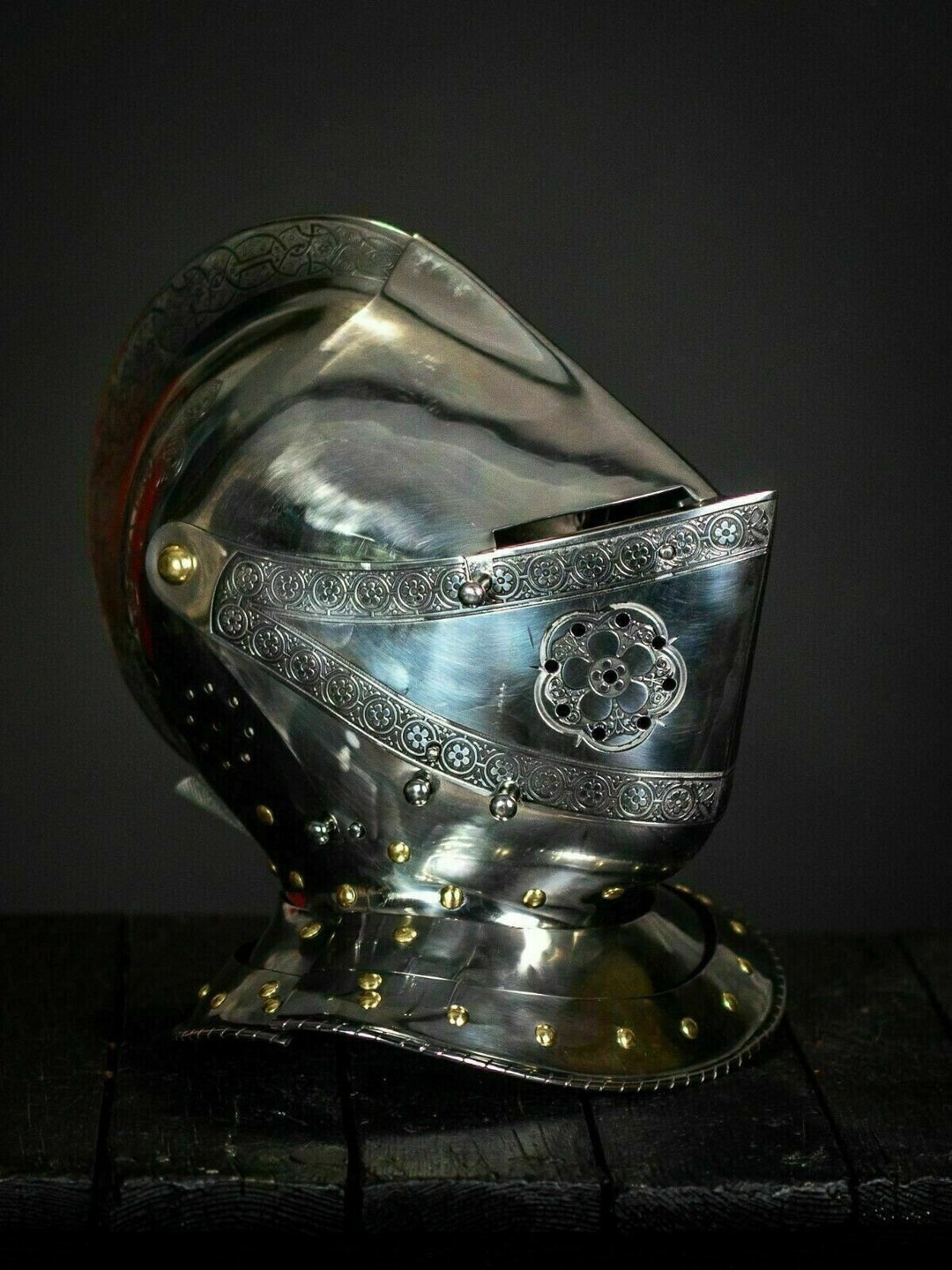 Medieval Helmet SCA HMB 18 Gauge Steel Medieval Combat ARMET Close ...