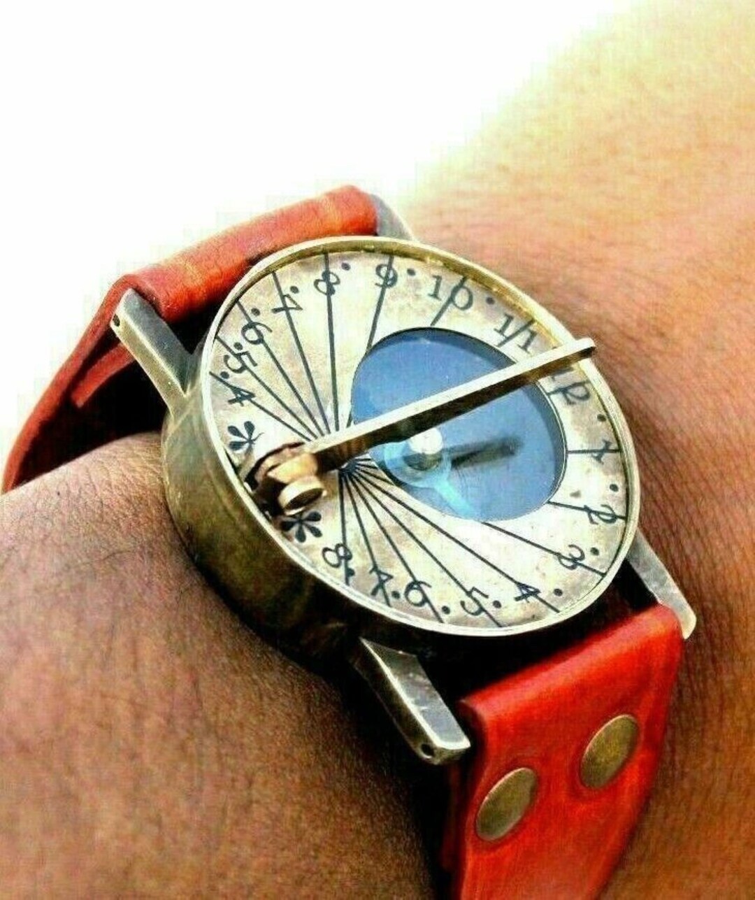 Compass Wrist Watch Brass Sundial Nautical Leather Antique Steampunk ...