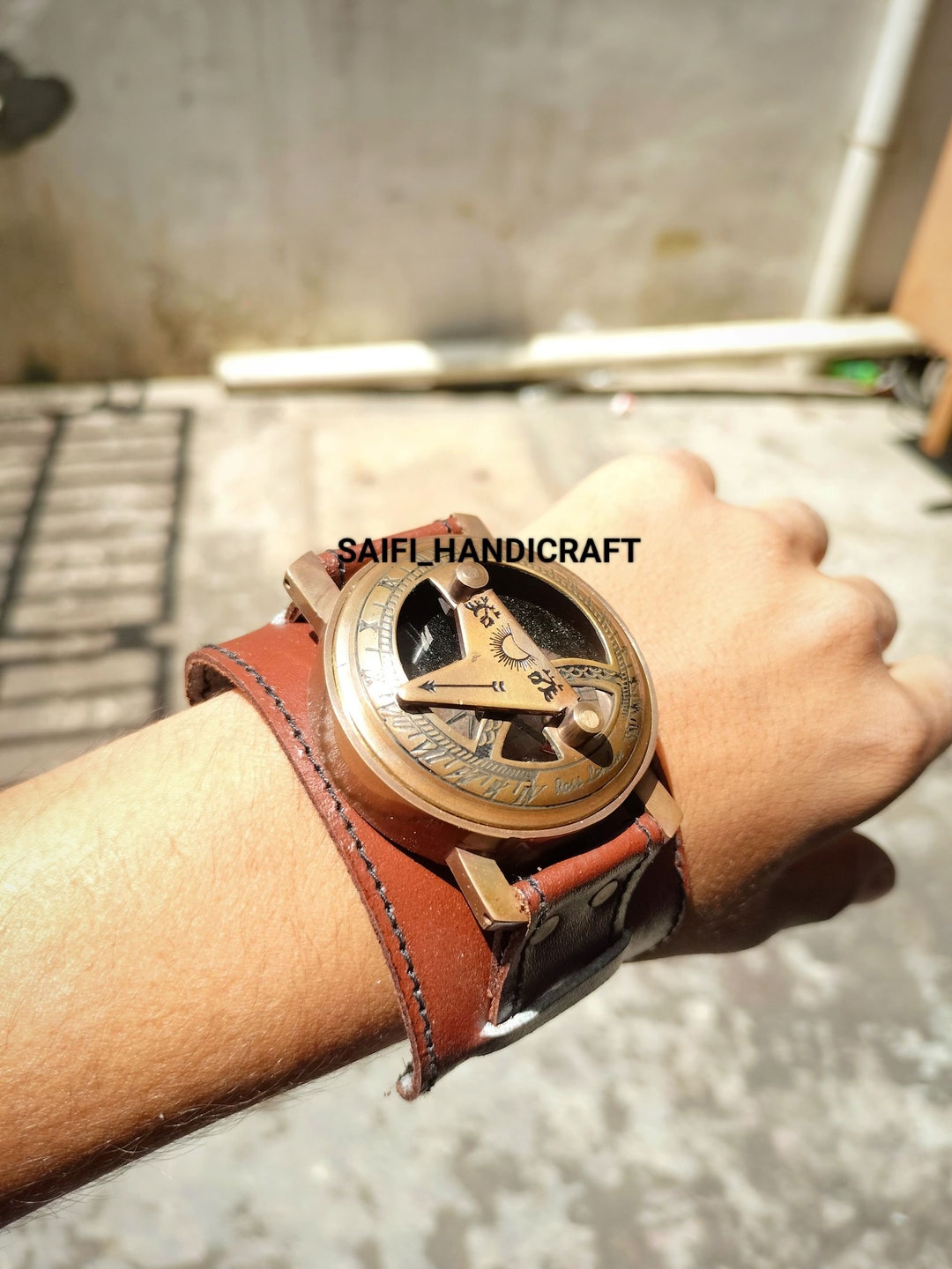Sun Dial Leather Hand Watch Brass Compass Leather Antique Old Gold ...
