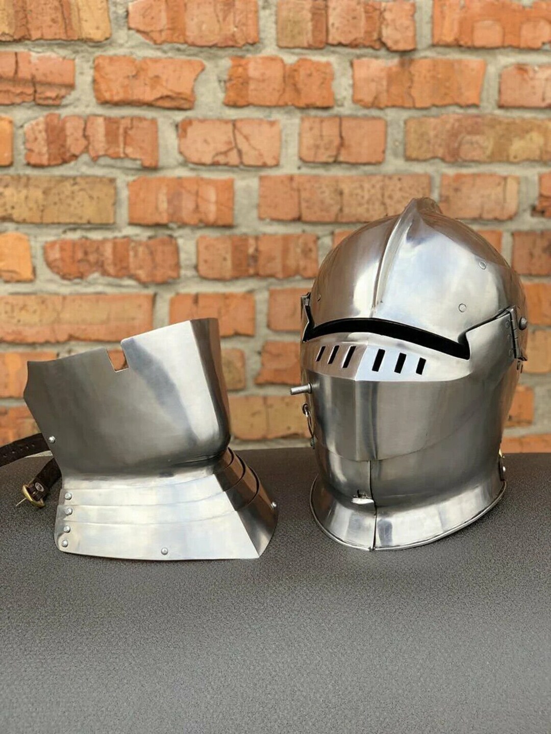 Steel Medieval Armet Helmet victor With Double Face Protection 18G ...