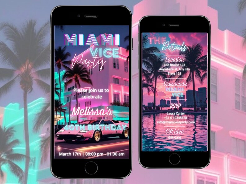 Miami Vice Mobile Digital Birthday Invitation! - Etsy