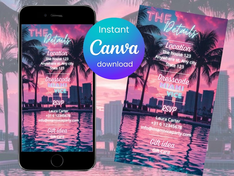 Miami Vice Mobile Digital Birthday Invitation! - Etsy