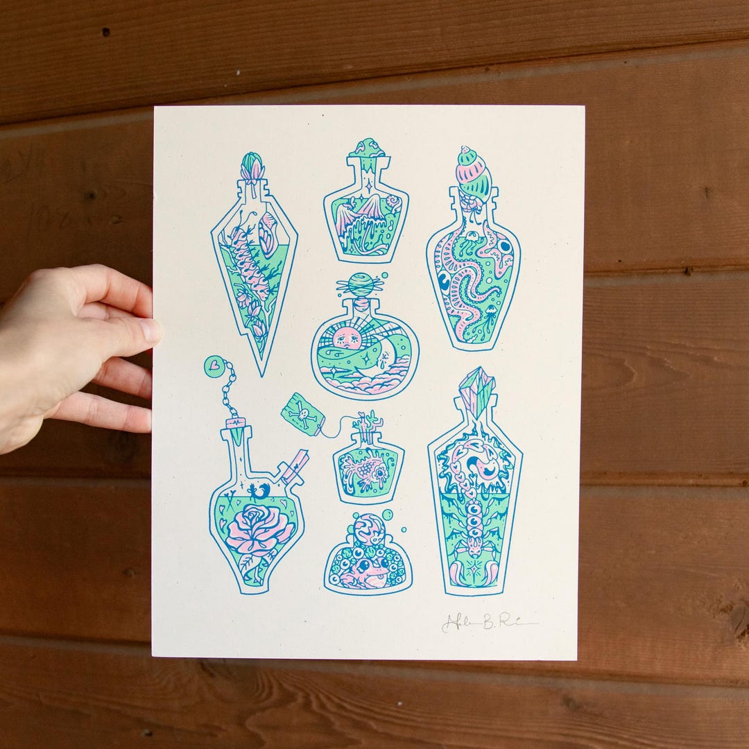 Pastel Potions - Art Print Screen Print - Casting Spells | Witchy ...