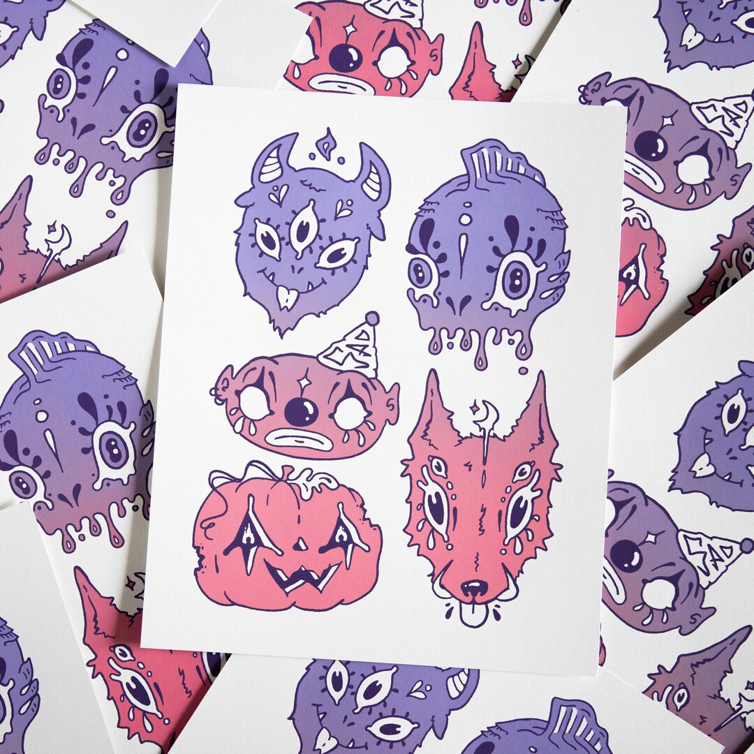 Little Ghouls Screen Print: Pastel Halloween Art, Friendly Monsters ...