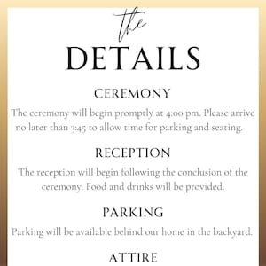 Wedding Detail Card Template - Etsy